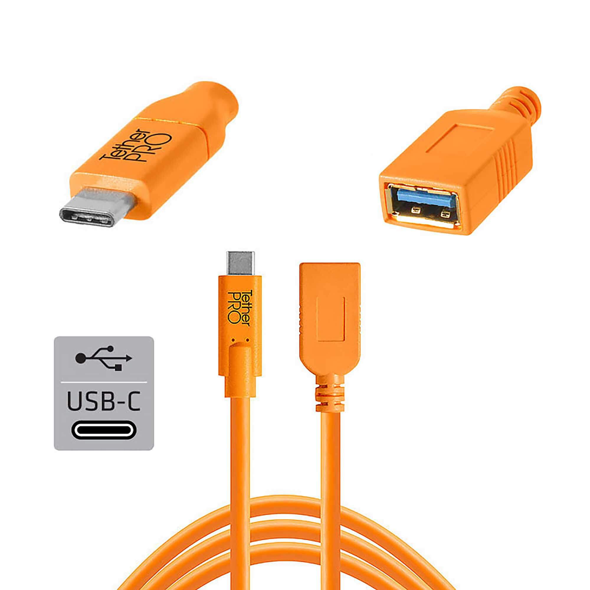 TetherPro USB-C till USB Female Adapter 4.6 m Orange | Premium Kabel